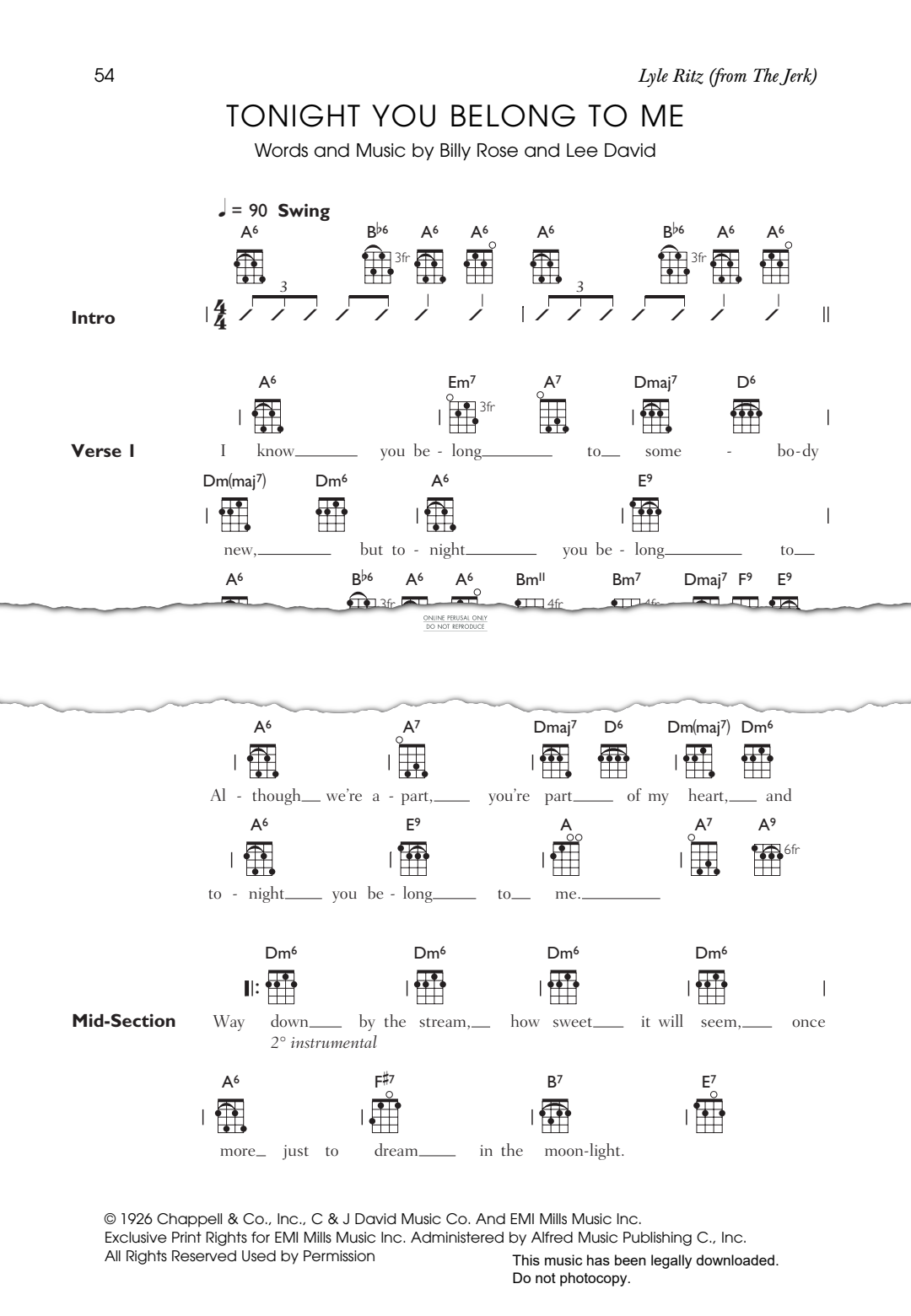 Tonight You Belong To Me (Lyle Ritz) | Sheet Music: Ukulele | PDF Download