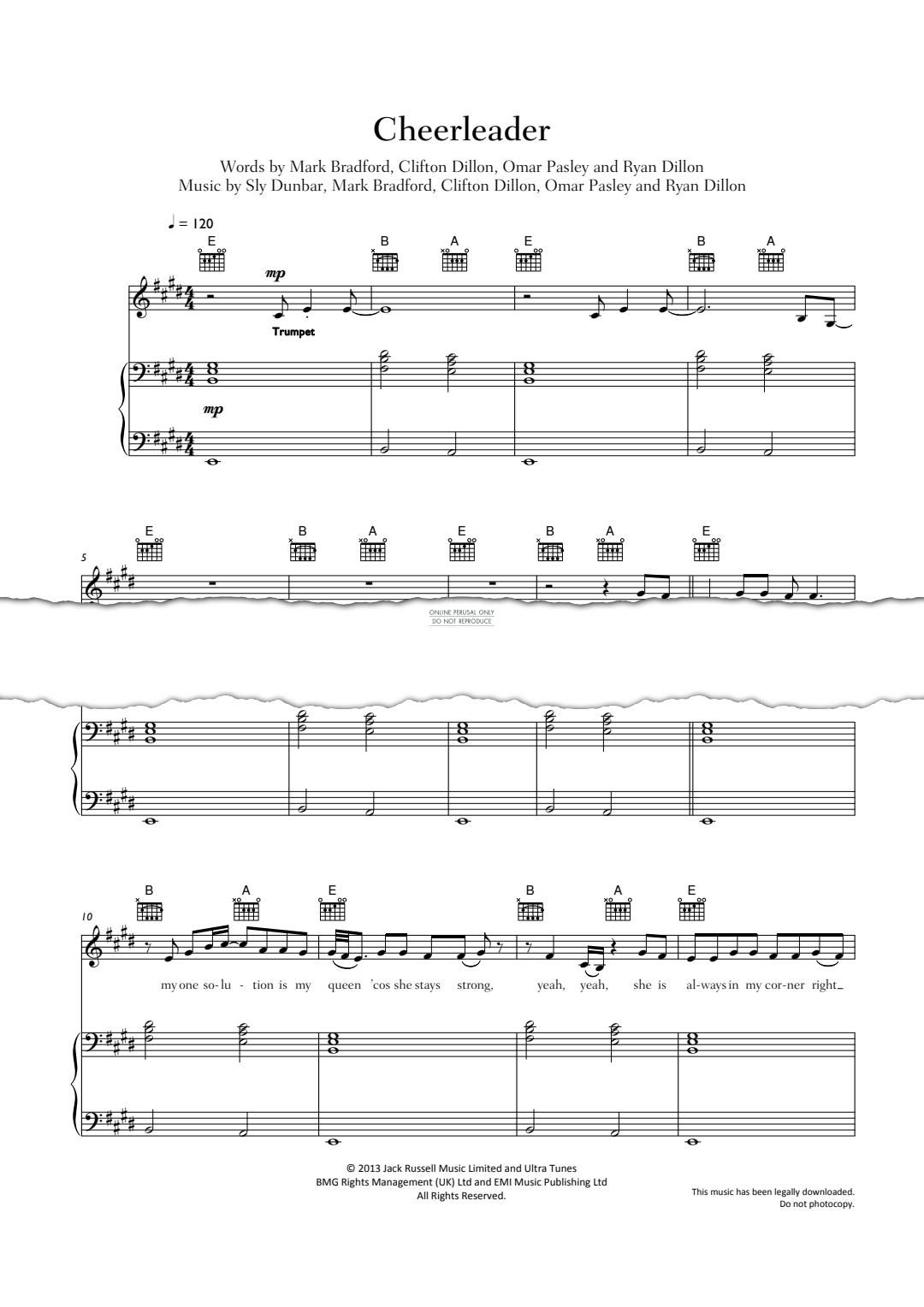 Cheerleader (OMI) | Sheet Music: Guitar, Piano, Trumpet, Voice | PDF ...