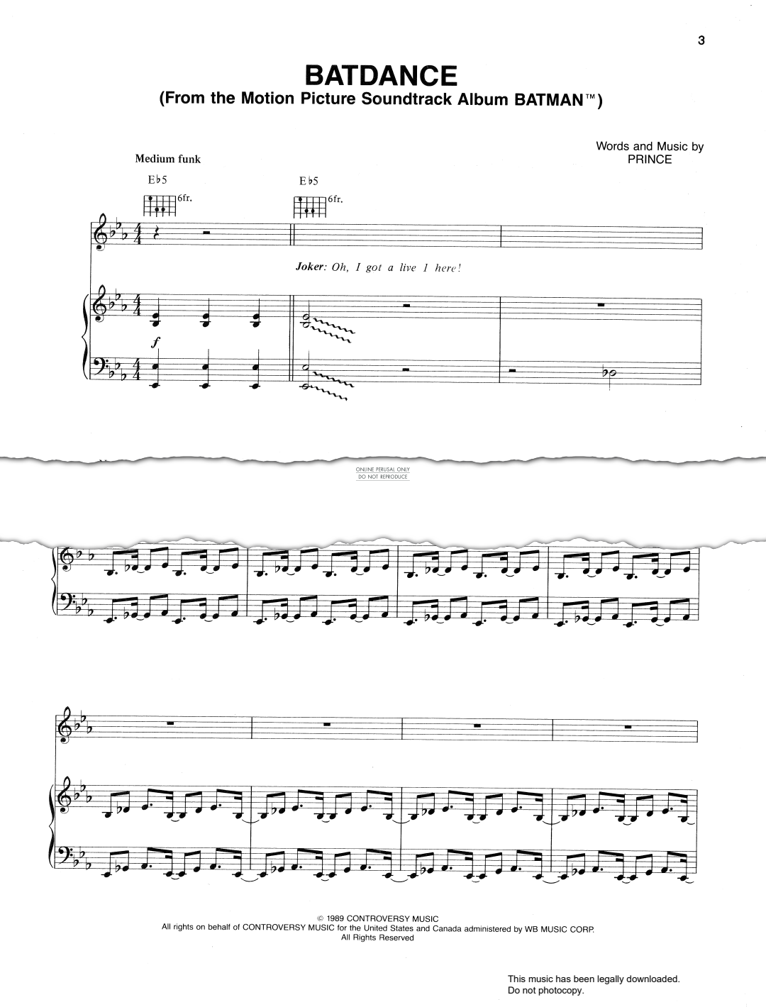 Batdance (Prince) | Sheet Music: Guitar, Piano, Voice | PDF Download