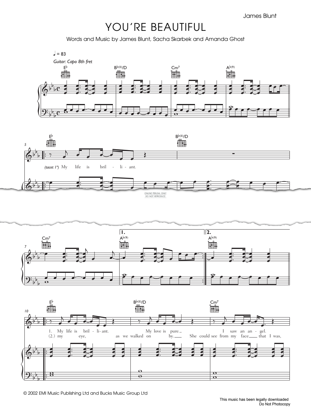 You're Beautiful (James Blunt) | Sheet Music: Guitar, Piano, Voice ...