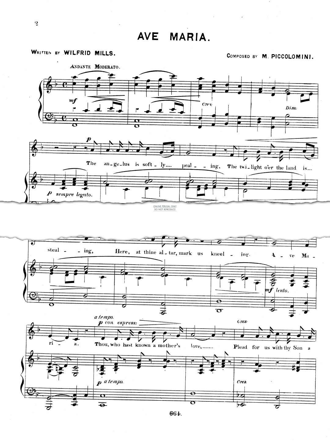 Ave Maria (M. Piccolomini) | Noten: Klavier, Gesang | PDF Download