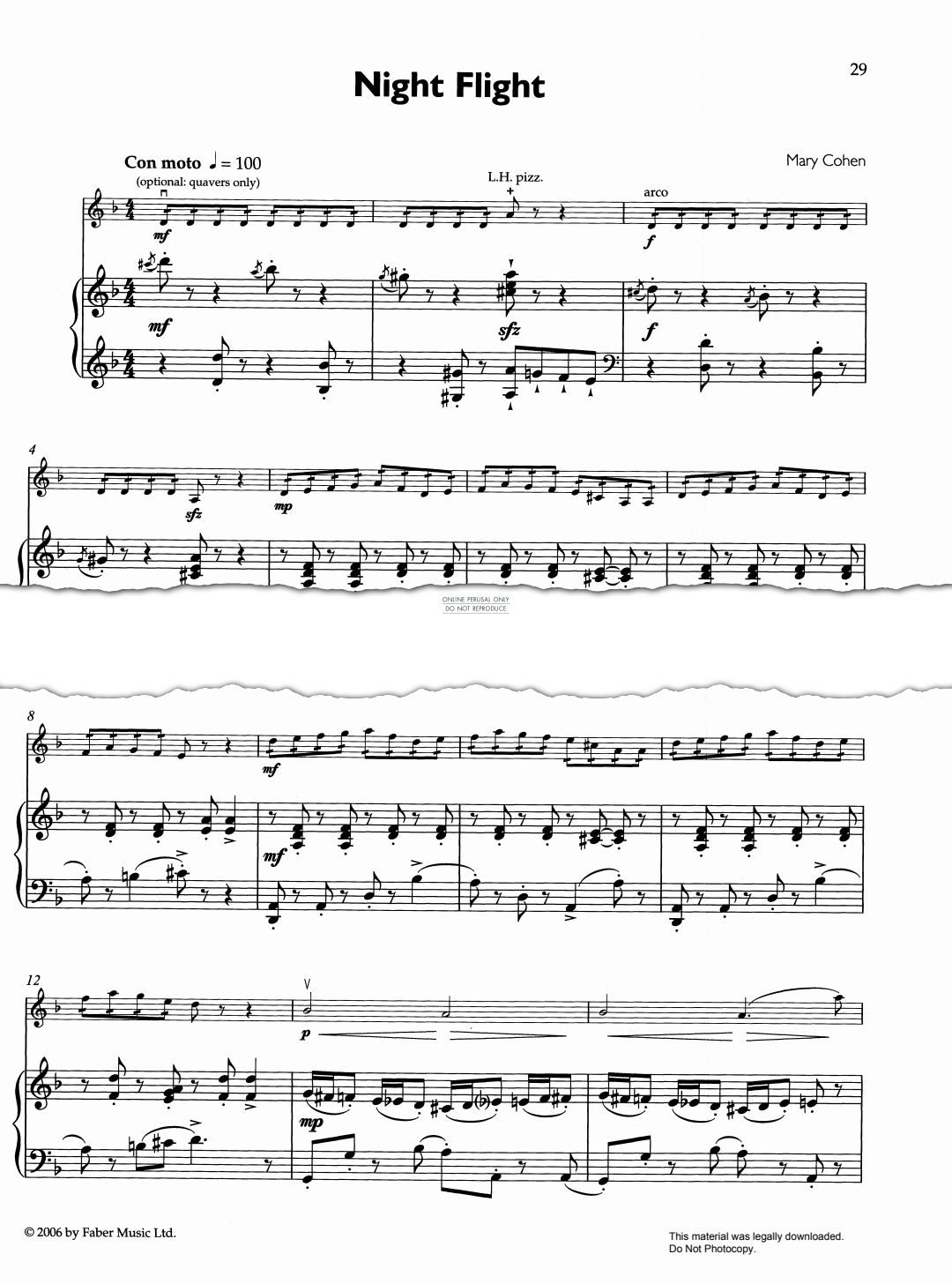 Night Flight (Mary Cohen) | Sheet Music: Piano, Violin | PDF Download