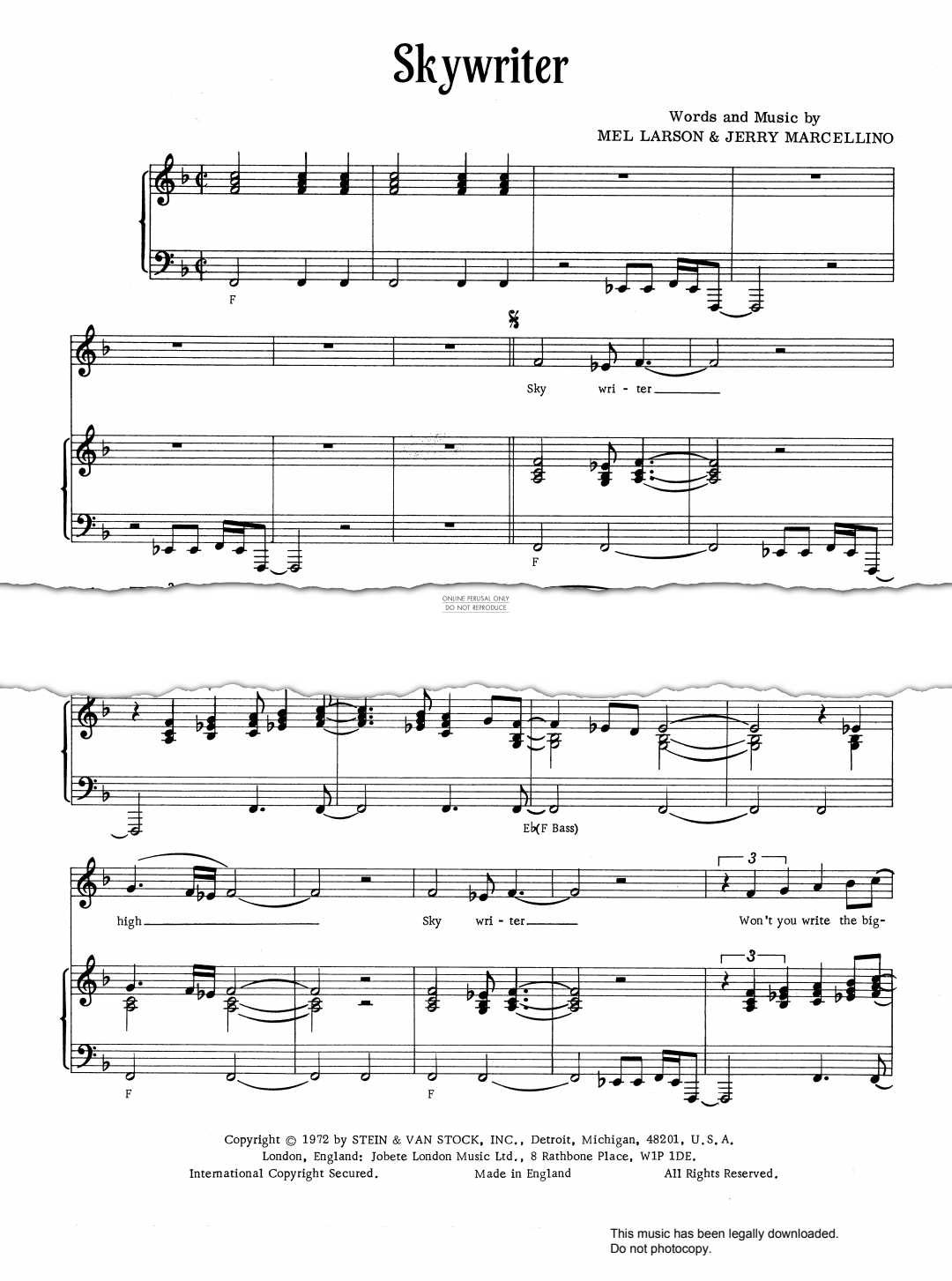 Skywriter (The Jackson Five) | Sheet Music: Guitar, Piano, Voice | PDF ...