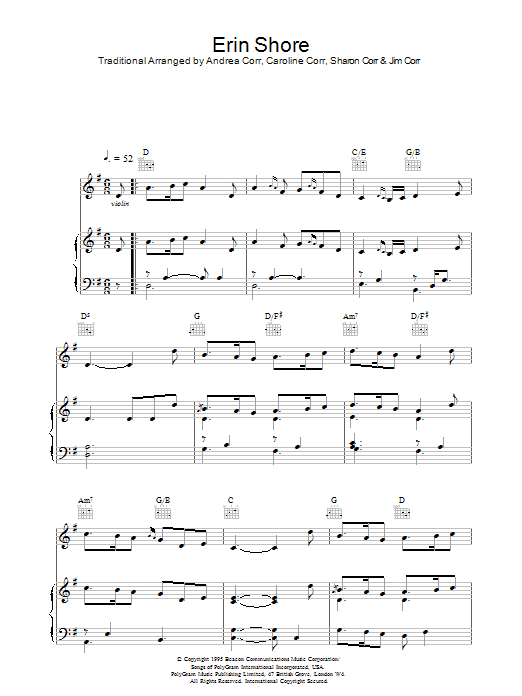Erin Shore (The Corrs) | Sheet Music: Piano, Vocal & Guitar Chords ...