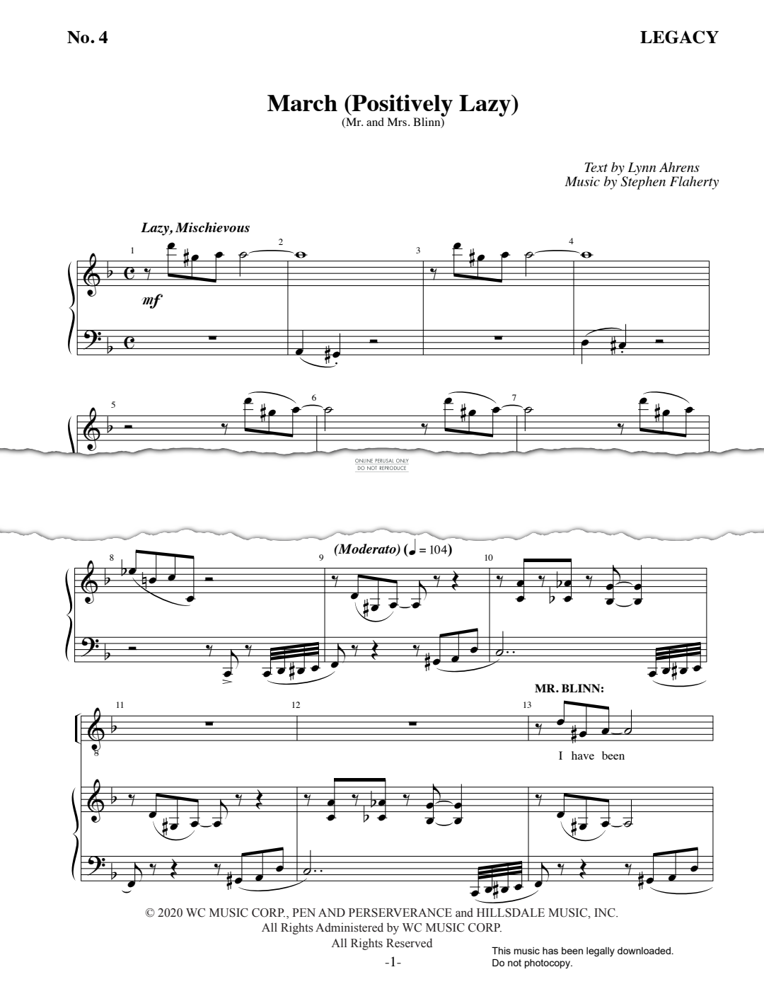 March (Positively Lazy) (from 'Legacy') (Stephen Flaherty) | Sheet ...