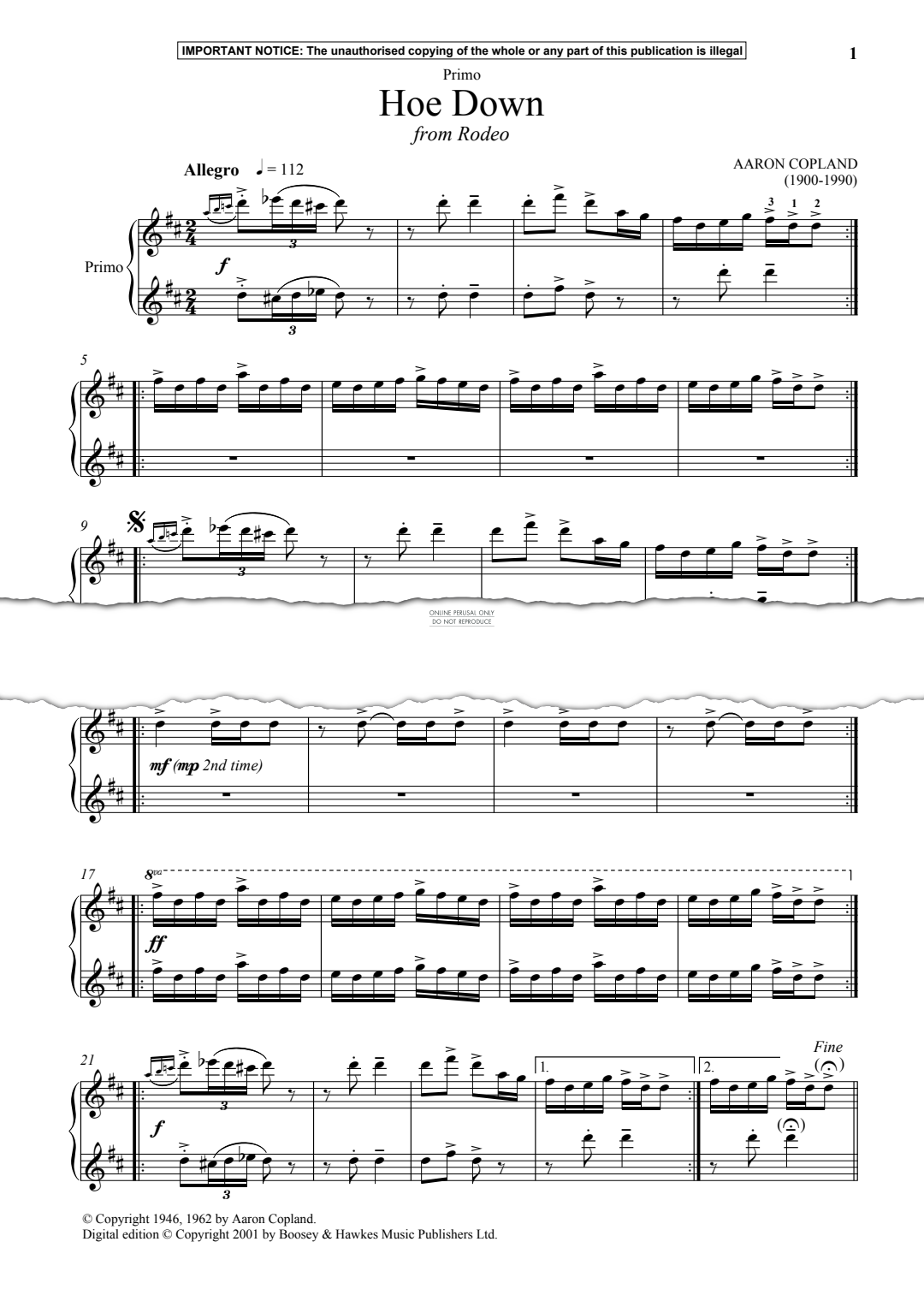 Hoe Down from 'Rodeo' - sheet music by Aaron Copland - fbd-8229 ...