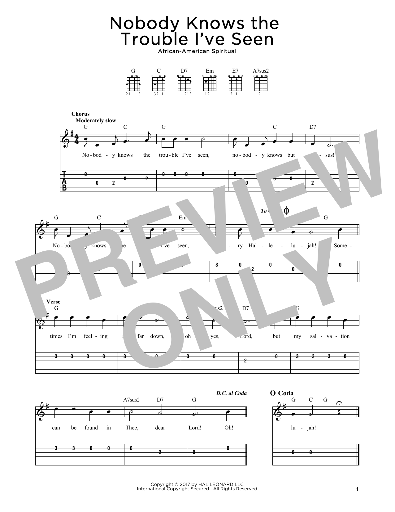 Nobody Knows The Trouble I've Seen - Online Noten von African-American ...