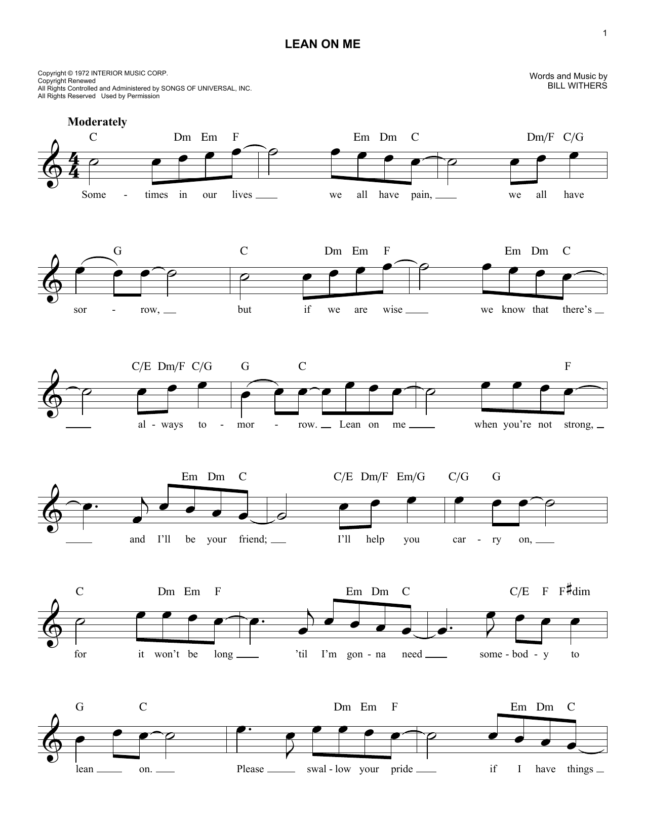 Lean On Me - sheet music by Bill Withers - smd-448096 | notendownload