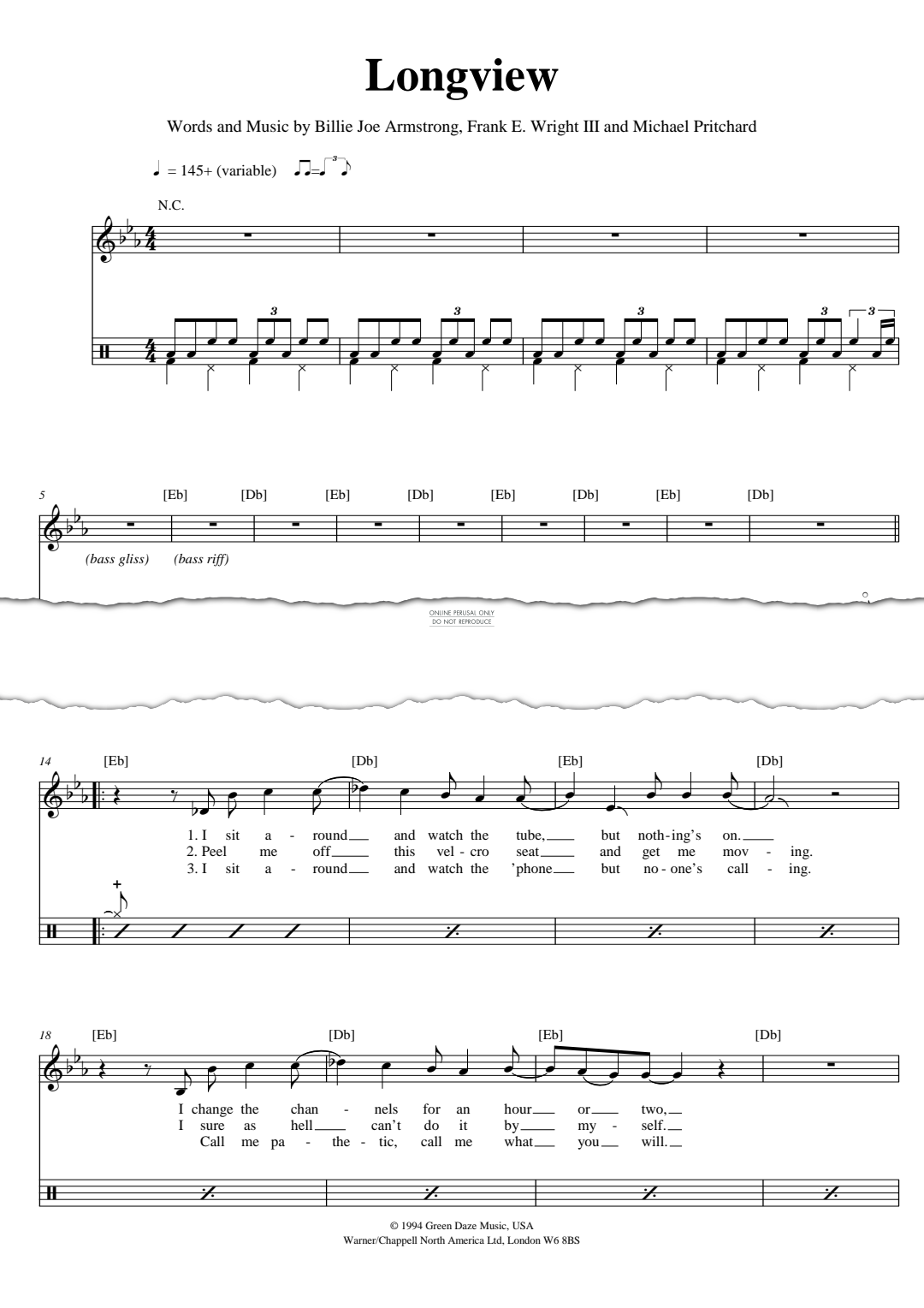 Longview - sheet music by Green Day - fbd-226 | notendownload
