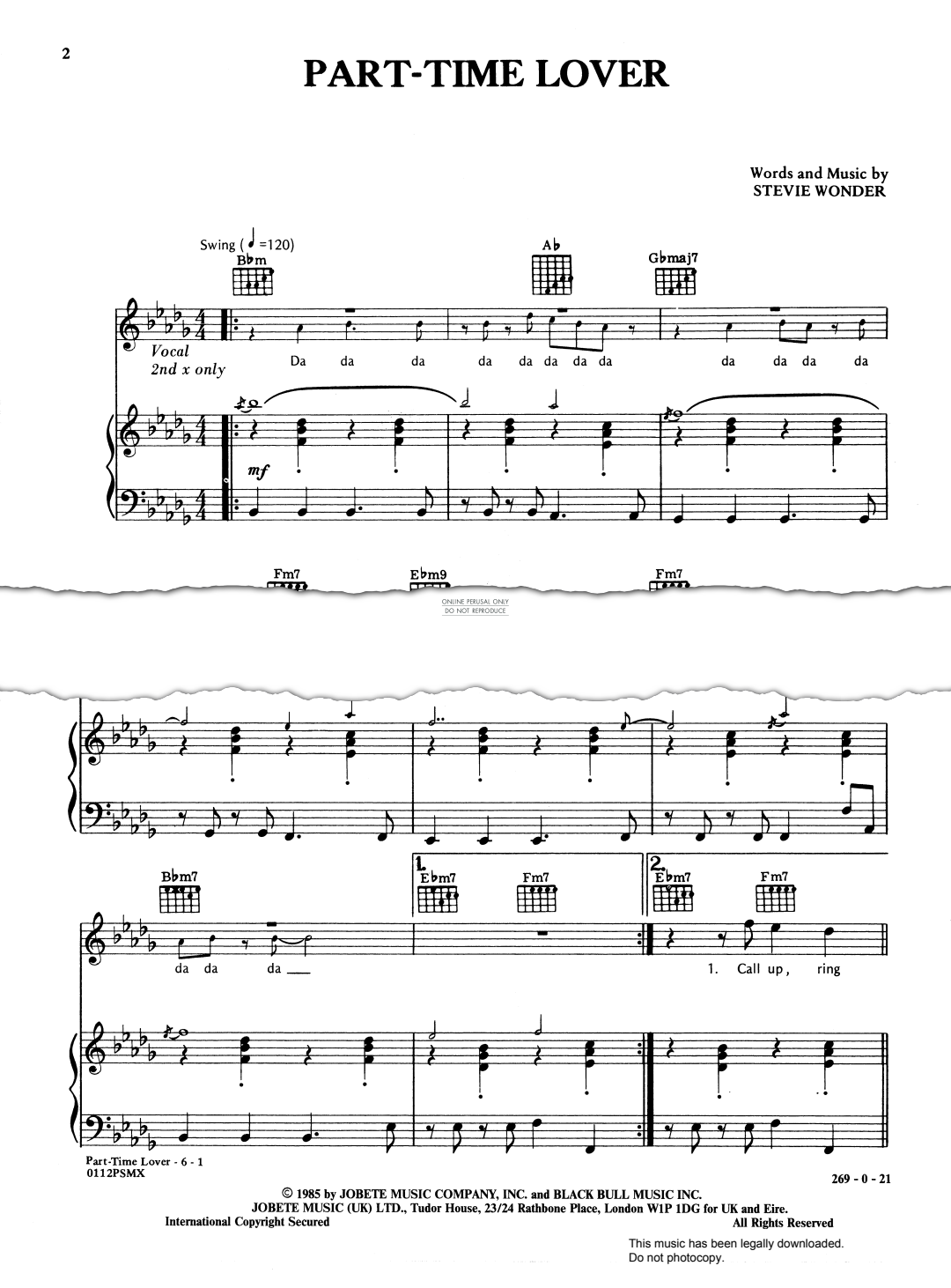 Part Time Lover Noten Von Stevie Wonder Fbd 28328 Notendownload