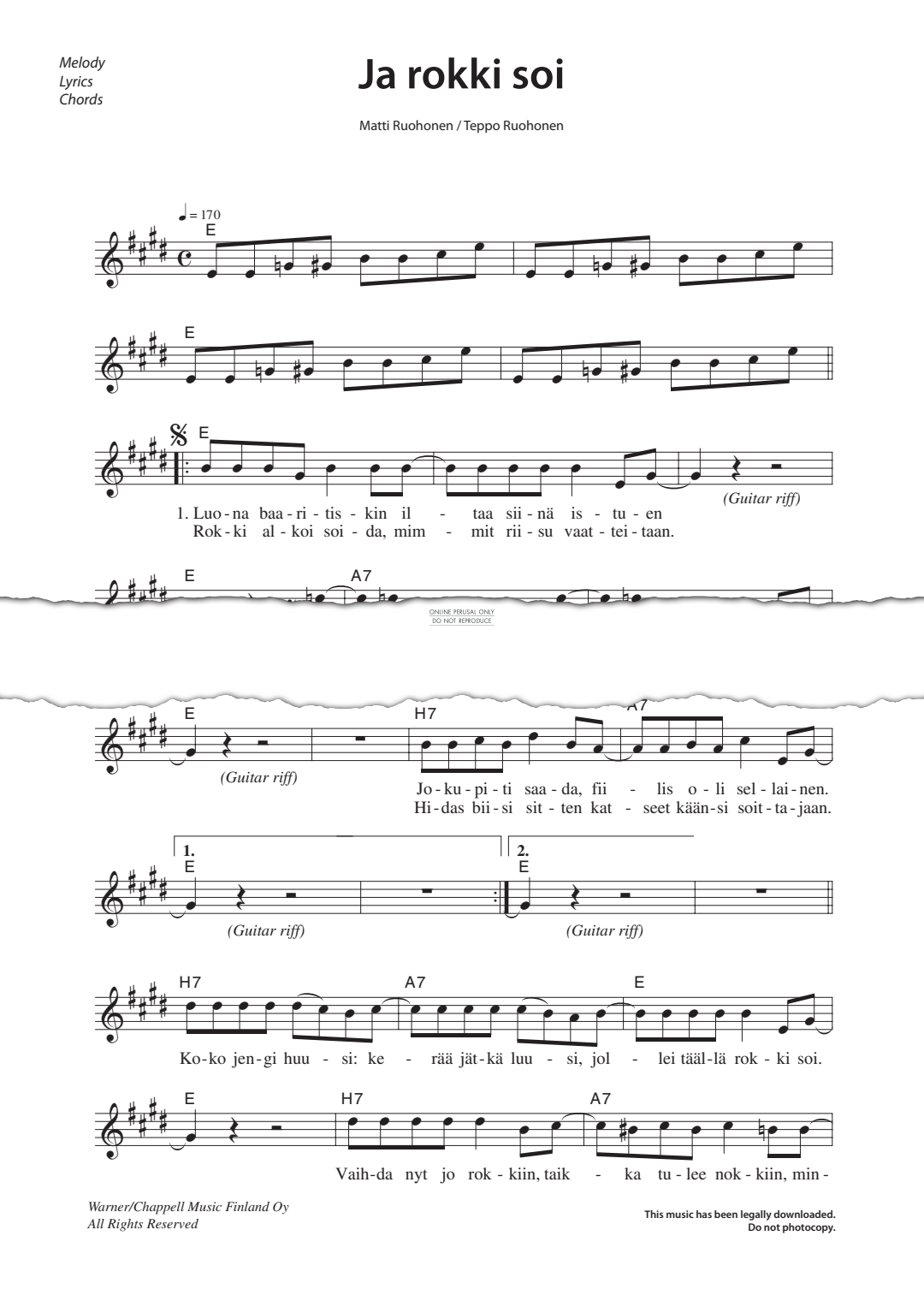 Ja rokki soi - Noten von Rauli "Badding" Somerjoki - fbd-16775 ...