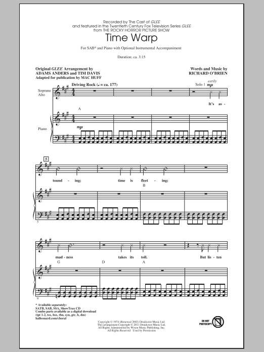 Time Warp - sheet music by Glee Cast - smd-82215 | notendownload