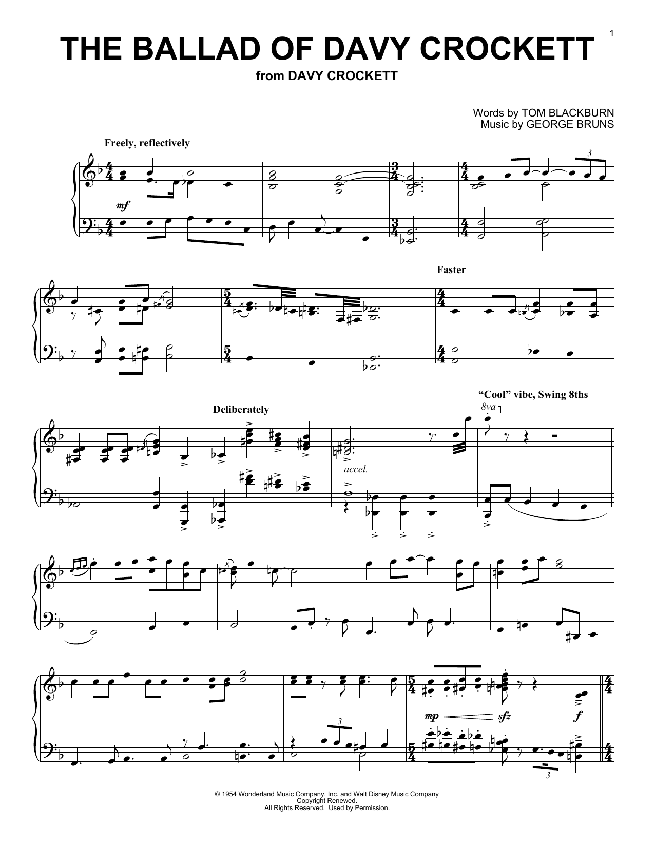 The Ballad Of Davy Crockett (from Davy Crockett) - sheet music by Bill ...