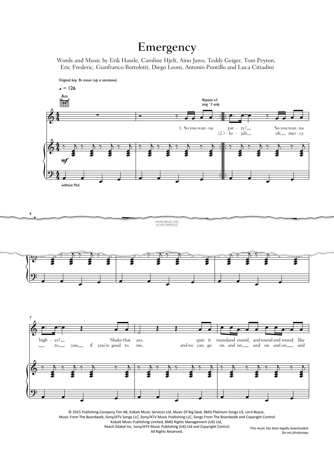 Emergency (Icona Pop) | Noten: Gitarre, Klavier, Gesang | PDF Download