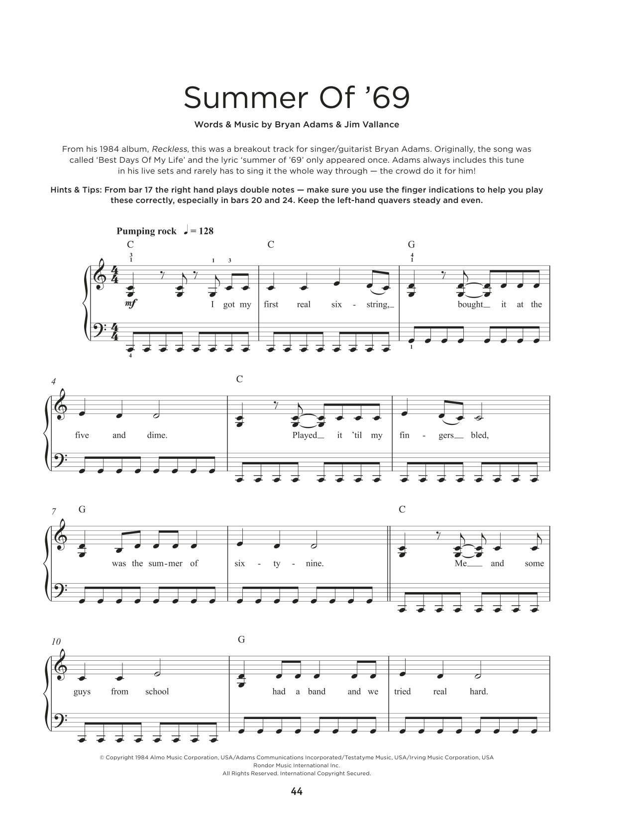 Summer Of '69 - sheet music by Bryan Adams - smd-1607004 | notendownload