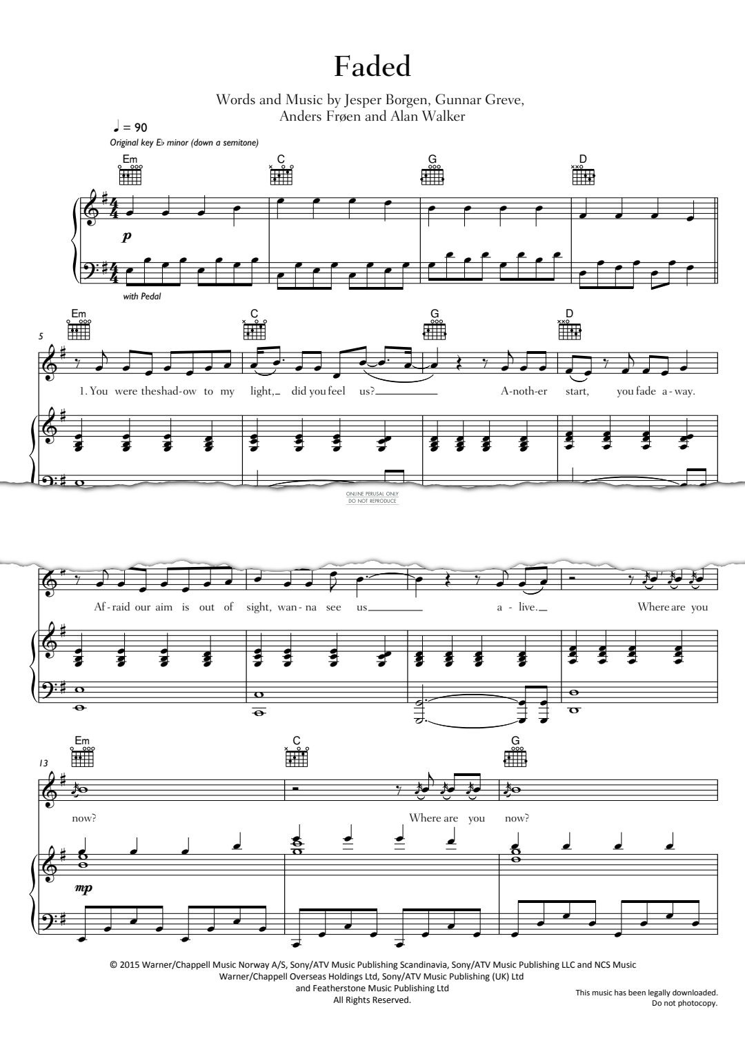 Faded - sheet music by Alan Walker - fbd-30135 | notendownload