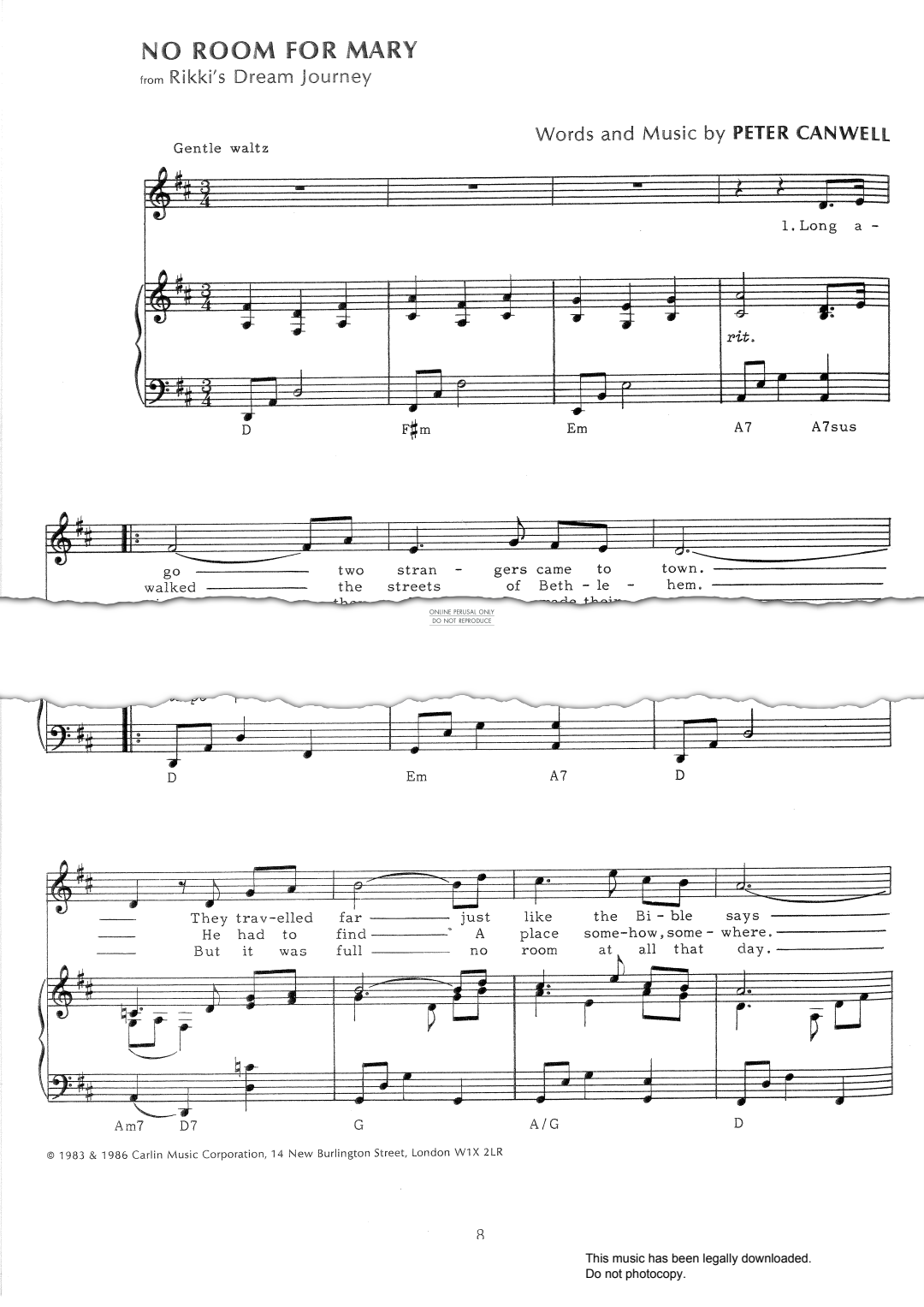 No Room For Mary (from 'Rikki's Dream Journey') (Peter Canwell) | Sheet ...