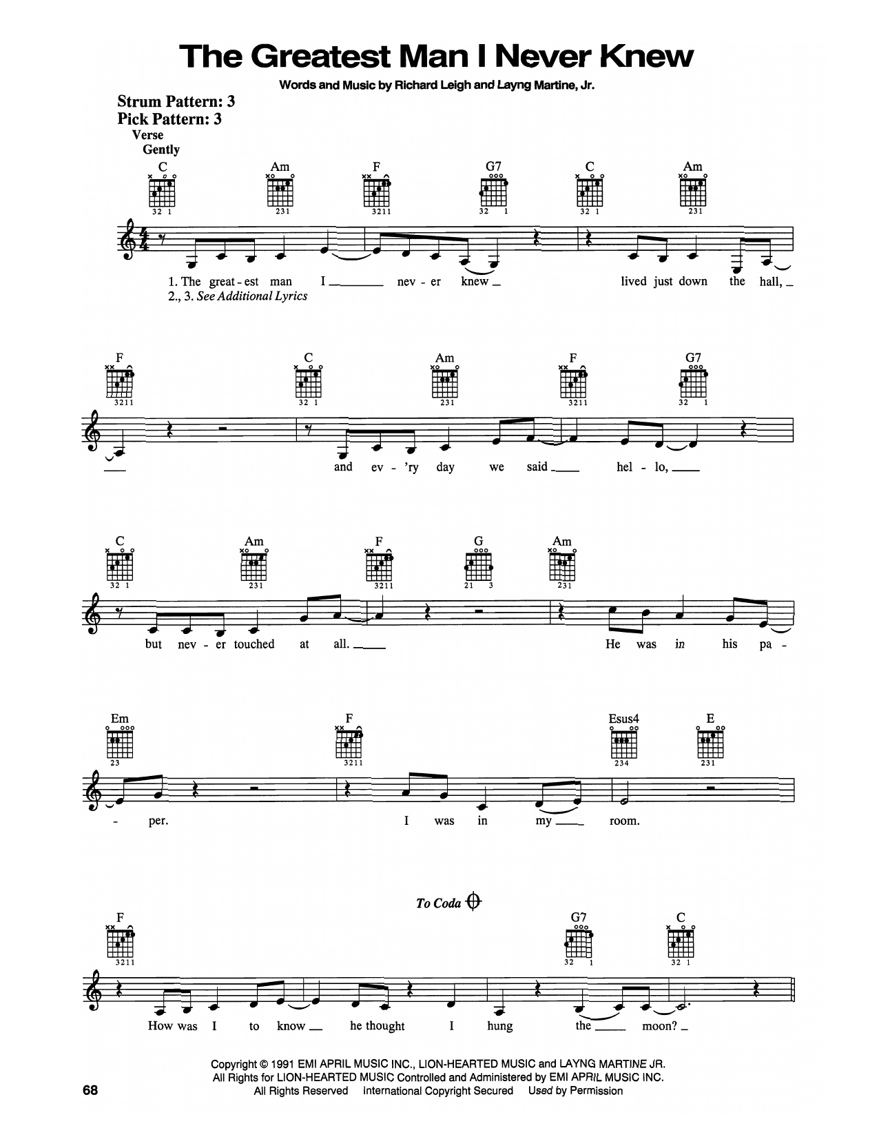 The Greatest Man I Never Knew (Reba McEntire) | Sheet Music: Easy ...
