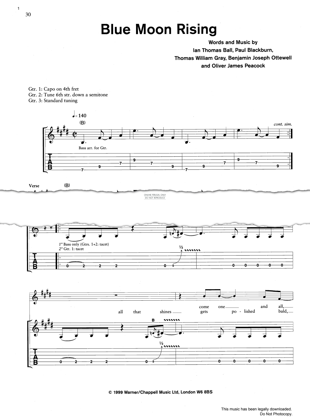 Blue Moon Rising - sheet music by Gomez - fbd-2753 | notendownload