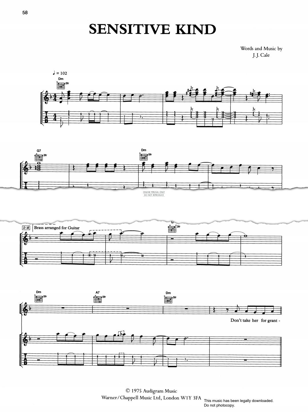 Sensitive Kind - Noten von J J Cale - fbd-40504 | notendownload