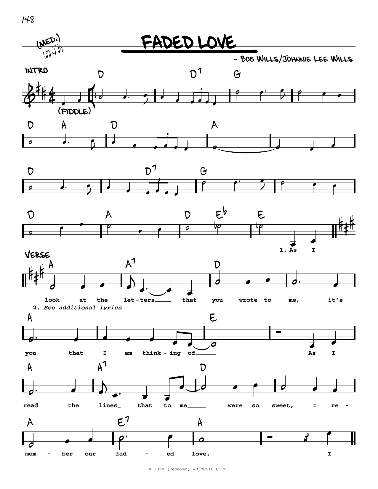 Faded Love - sheet music by Patsy Cline, Bob Wills, Willie Nelson & Ray ...
