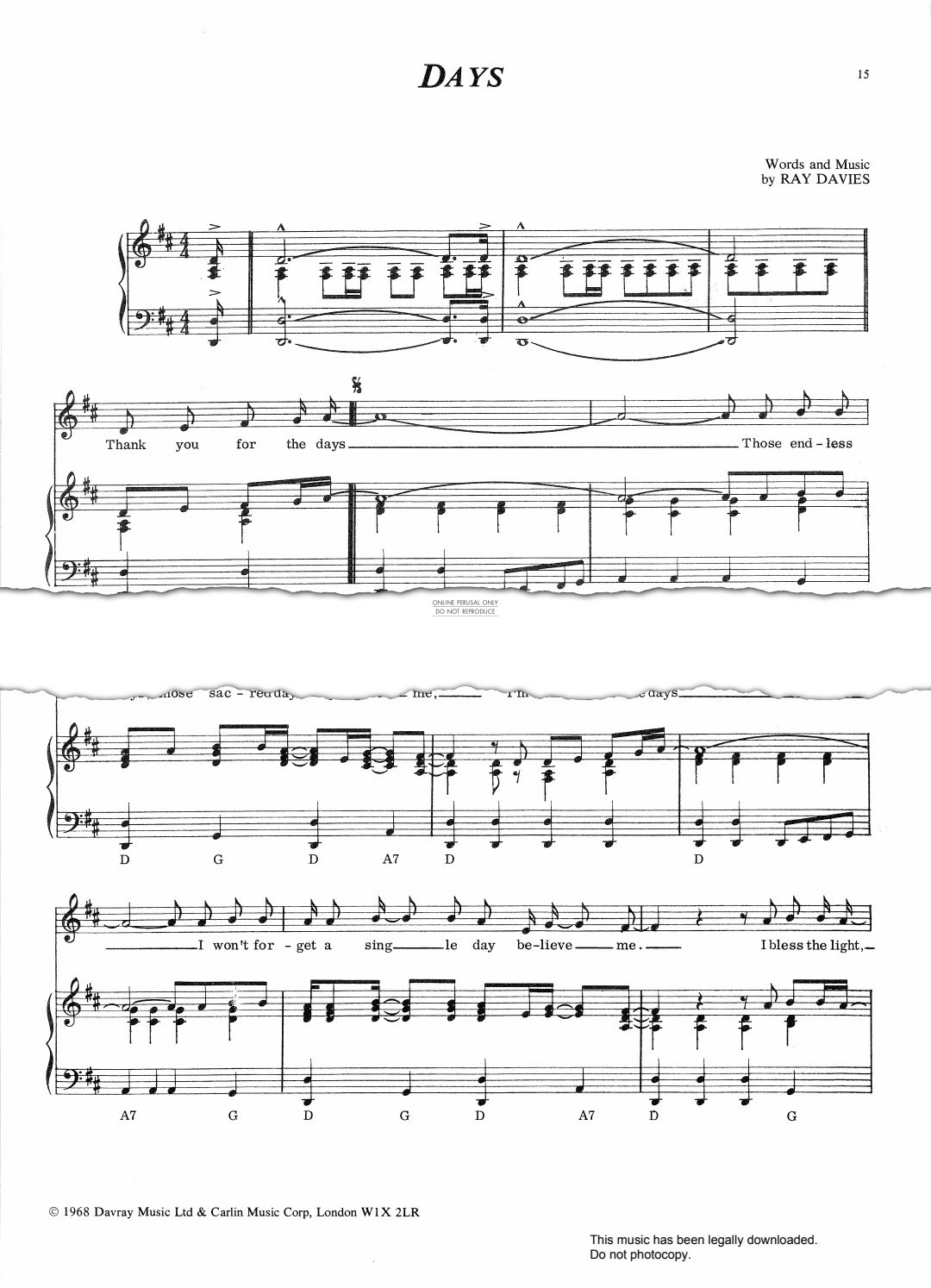 Days - sheet music by The Kinks - fbd-37091 | notendownload