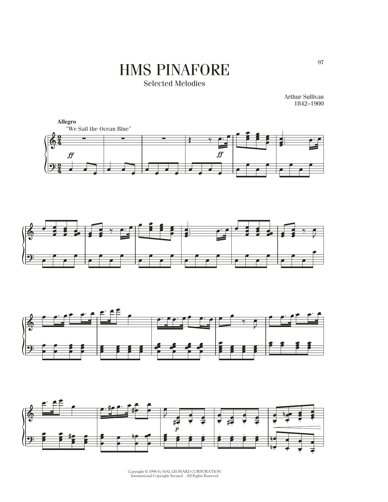 HMS Pinafore, Selected Melodies (Arthur Sullivan) | Sheet Music: Piano ...