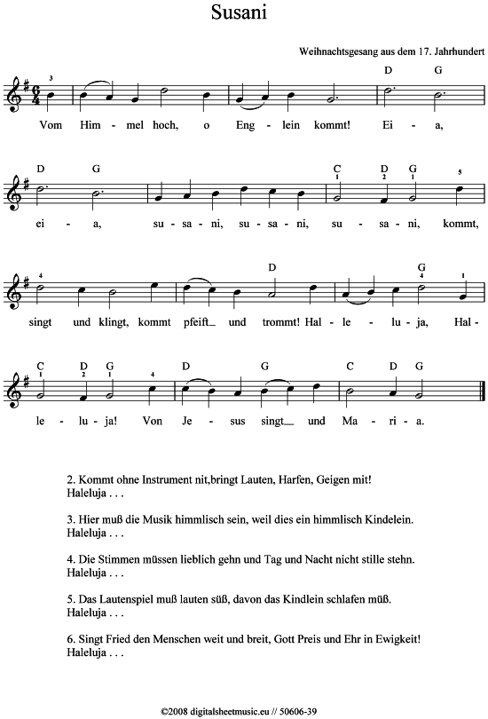 Susani - sheet music by Weihnachtslied - 50606-39 | notendownload