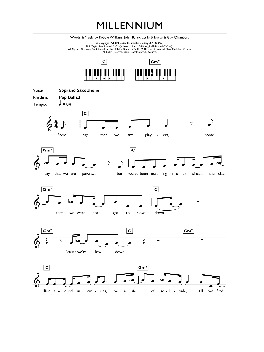 Millennium (Robbie Williams) | Sheet Music: Piano Chords/Lyrics | PDF ...