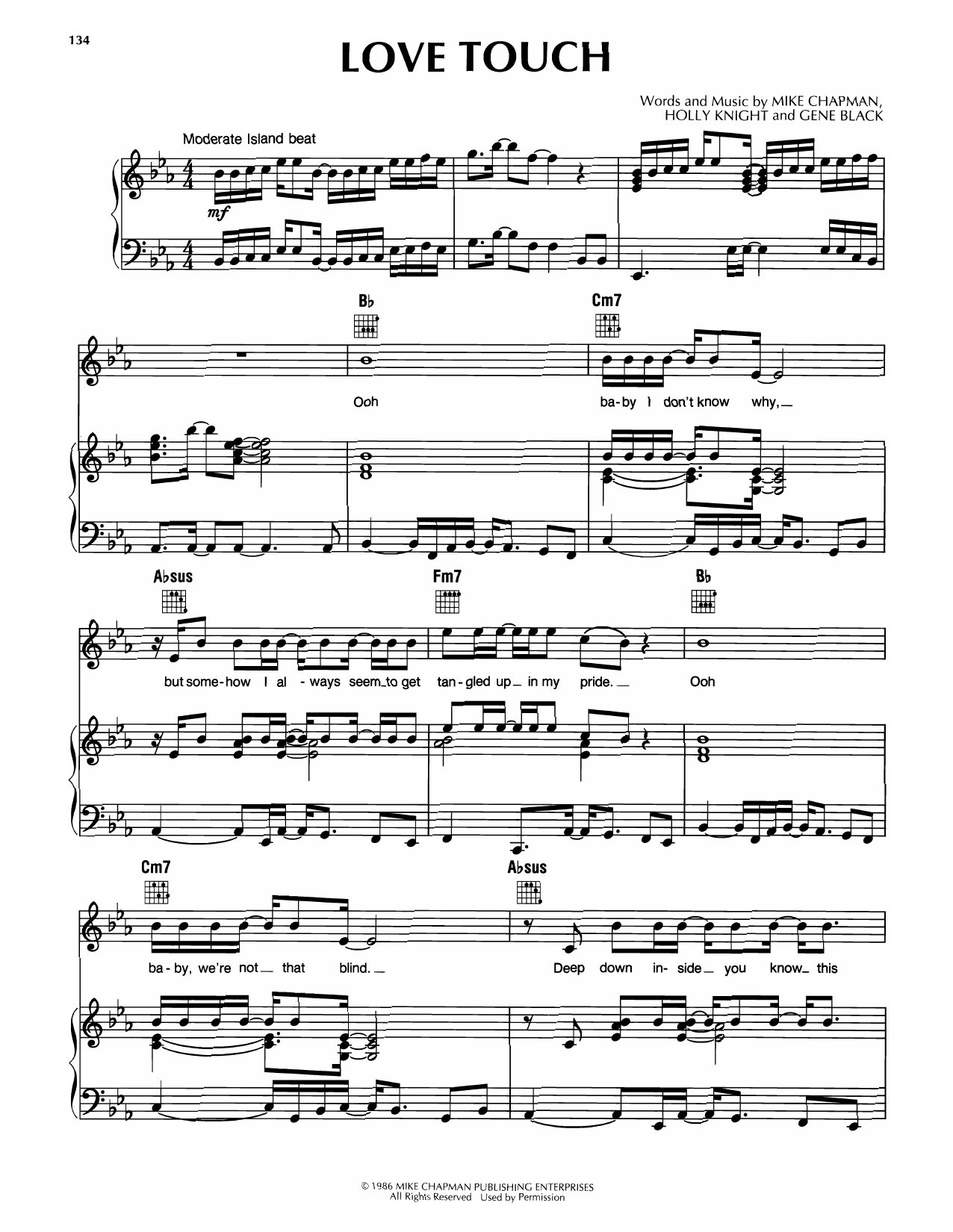 Love Touch (Rod Stewart) | Noten: Klavier, Gesang und Gitarrenakkorde Melodie der rechten Hand ...