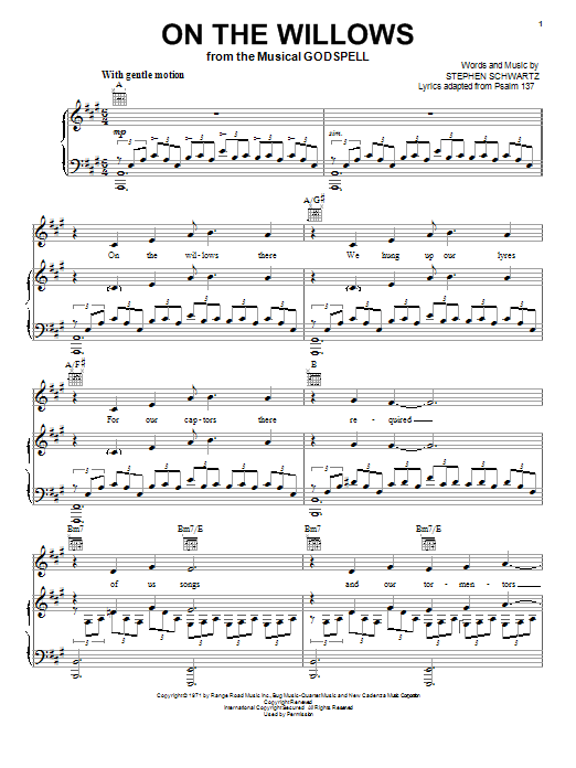 On The Willows (Stephen Schwartz) | Sheet Music: Piano, Vocal & Guitar ...