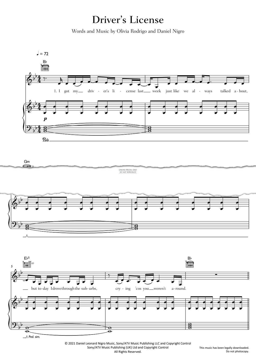 Drivers License (Olivia Rodrigo) | Noten: Gitarre, Klavier, Gesang ...