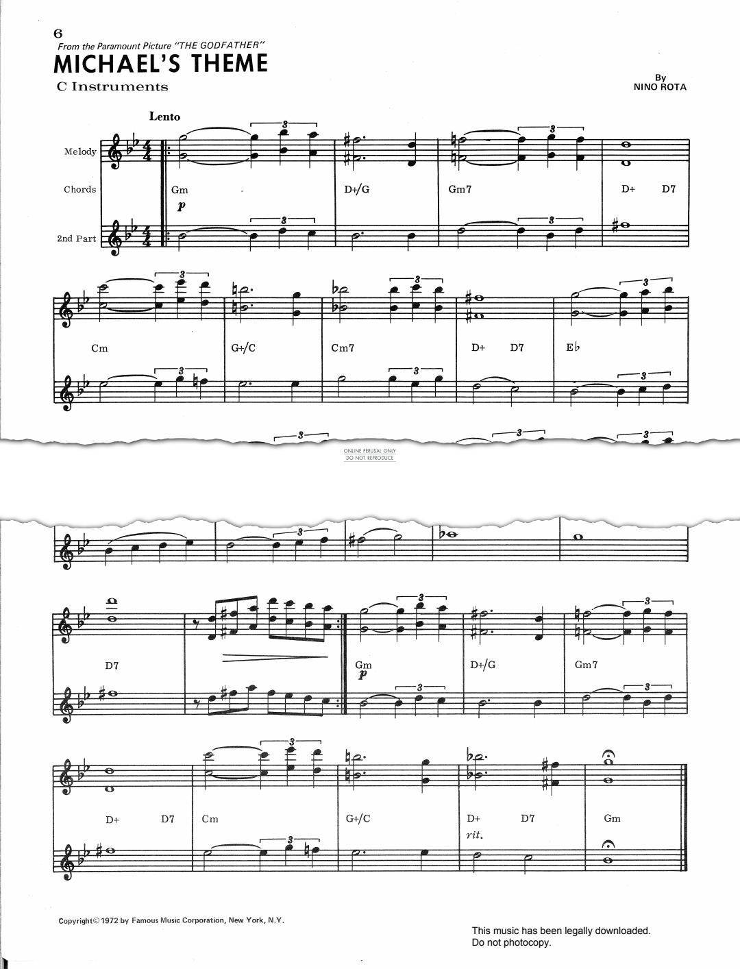 Michael's Theme (from 'The Godfather') - Noten von Nino Rota - fbd ...