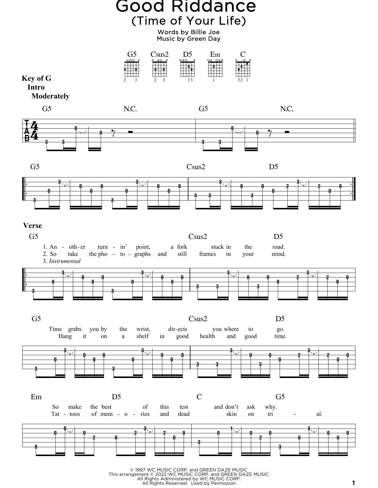 Good Riddance (Time Of Your Life) (Green Day) | Sheet Music: Guitar ...
