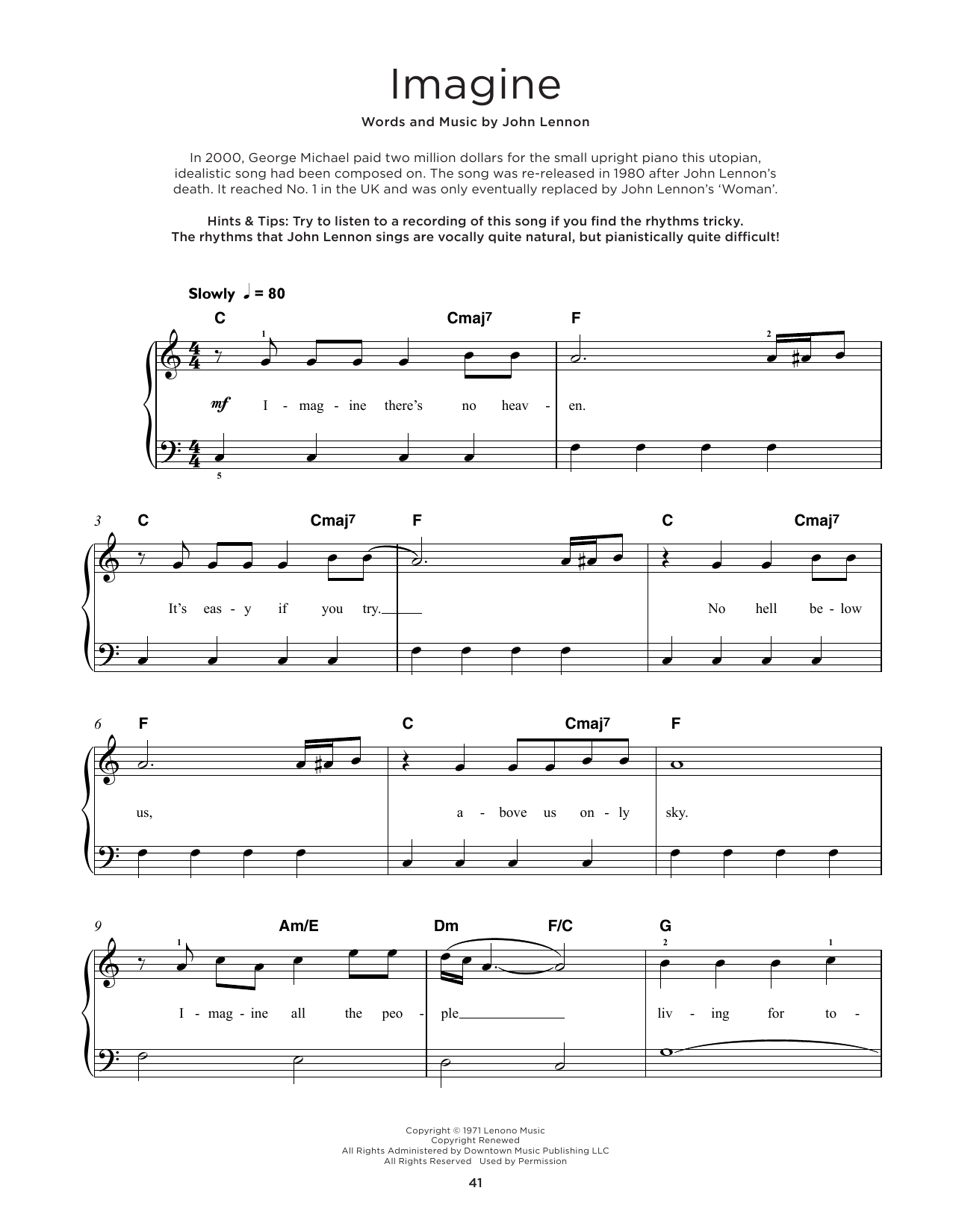 Imagine (John Lennon) | Sheet Music: Really Easy Piano | PDF Download