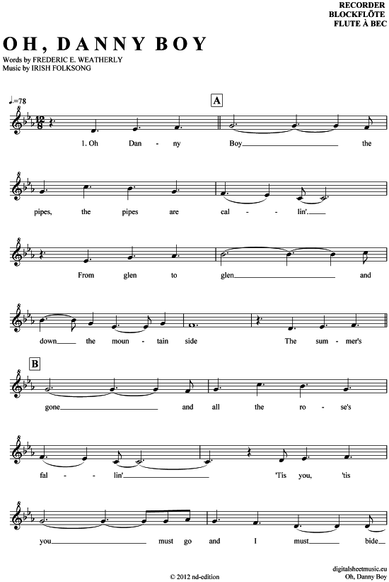 Oh, Danny Boy - Noten von Irish Folksong - 7020226 | notendownload