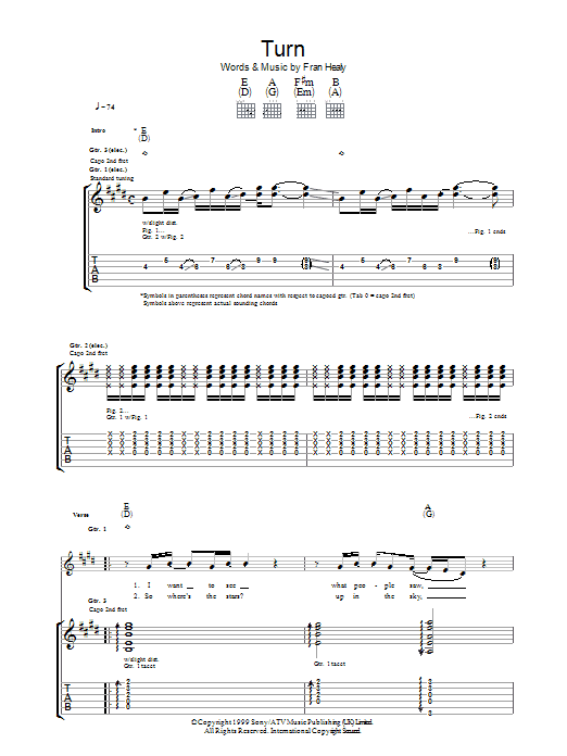 Turn - sheet music by Travis - smd-36802 | notendownload