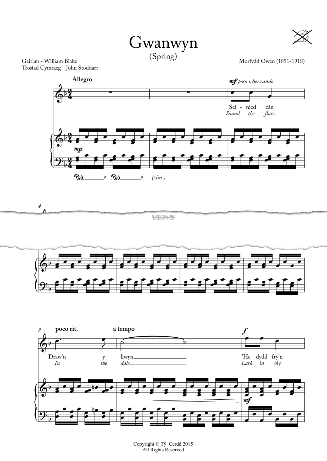 Gwanwyn - sheet music by Morfydd Owen - fbd-28887 | notendownload