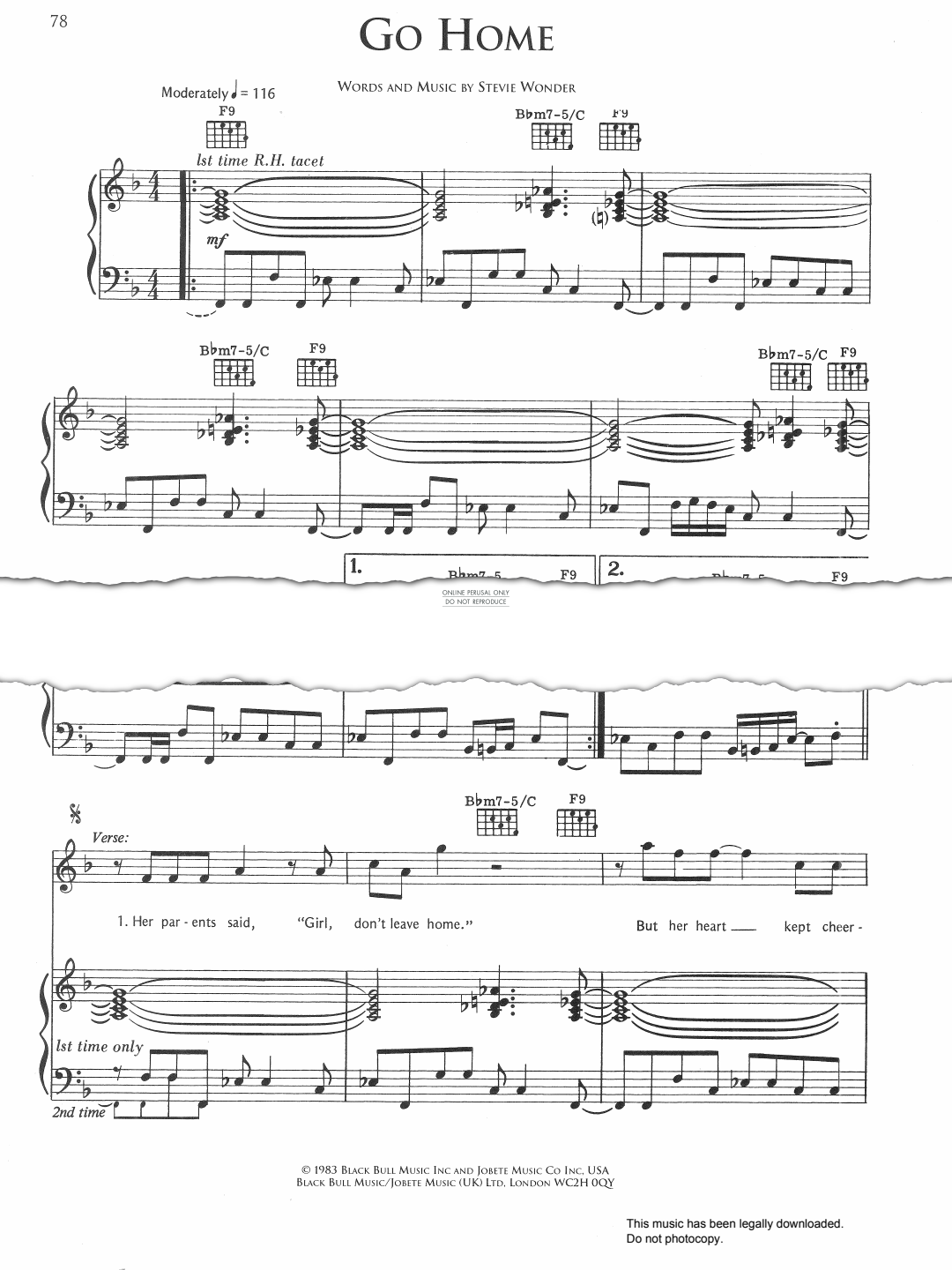Go Home (Stevie Wonder) | Sheet Music: Guitar, Piano, Voice | PDF Download