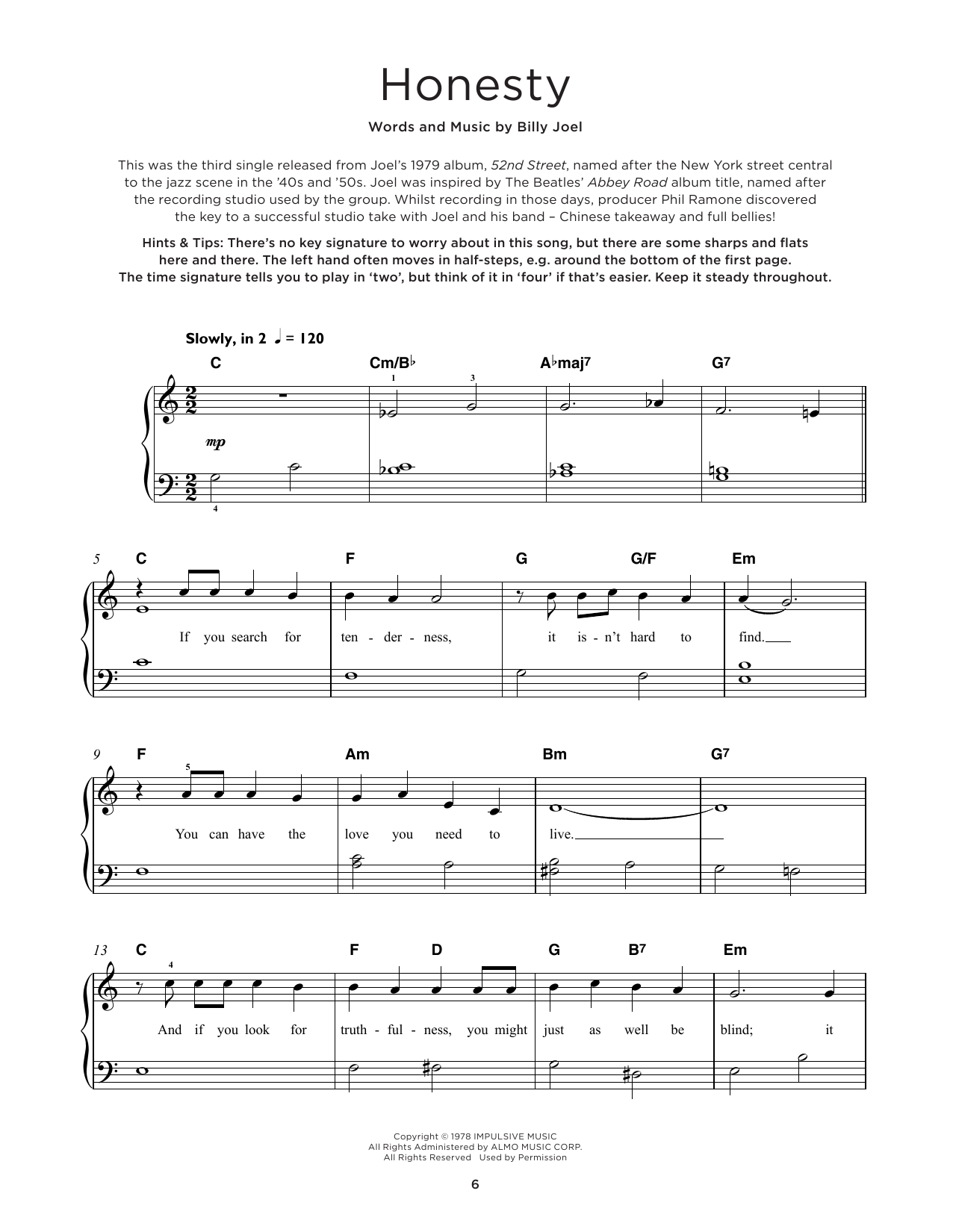 Honesty (Billy Joel) | Sheet Music: Really Easy Piano | PDF Download