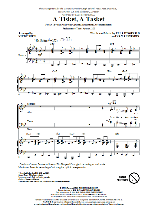 A-Tisket, A-Tasket - sheet music by Kirby Shaw - smd-54690 | notendownload