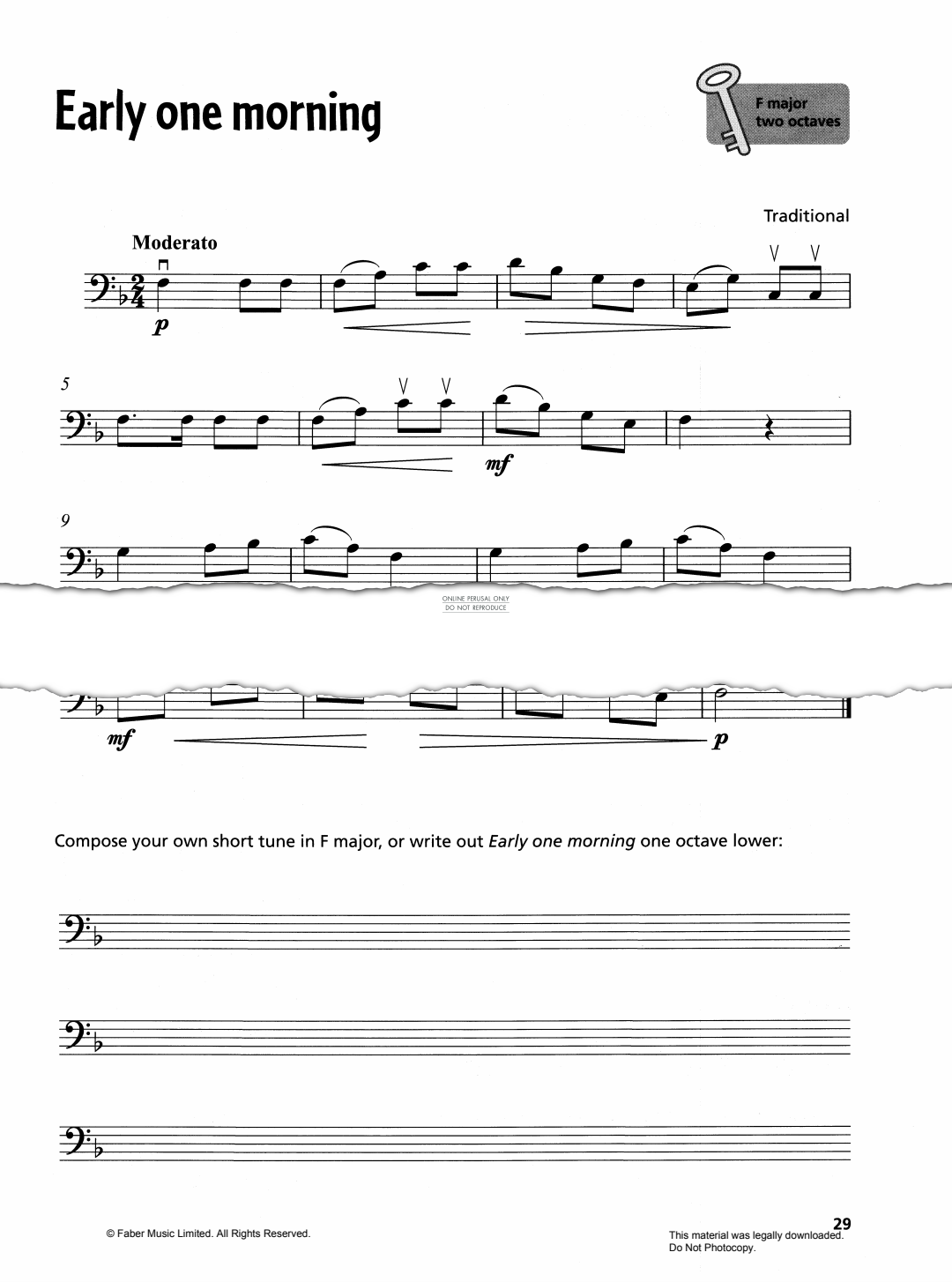 Early One Morning (Traditional, Mary Cohen) | Sheet Music: Cello | PDF ...
