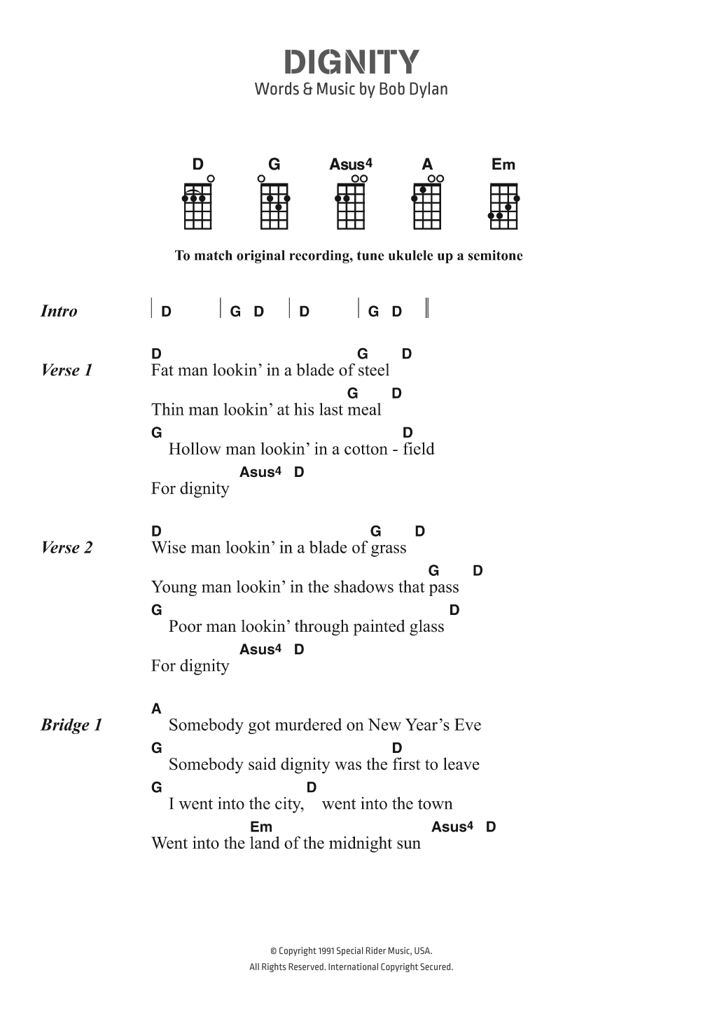 Dignity - sheet music by Bob Dylan - smd-123018 | notendownload