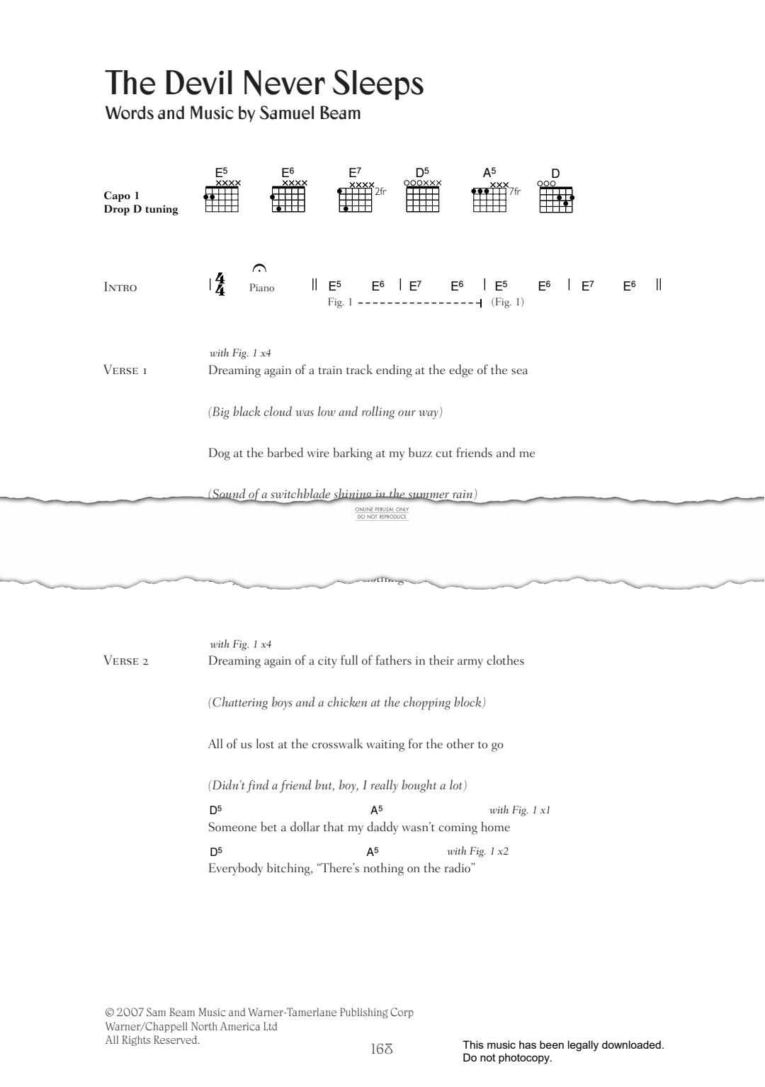 The Devil Never Sleeps Iron Wine Sheet Music Guitar Voice Pdf