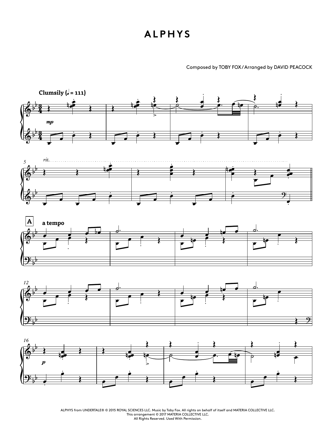 Alphys (from Undertale Piano Collections) (arr. David Peacock) - Online Noten von Augustine ...