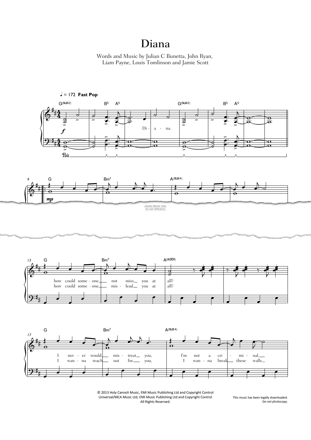 Diana - sheet music by One Direction - fbd-21236 | notendownload