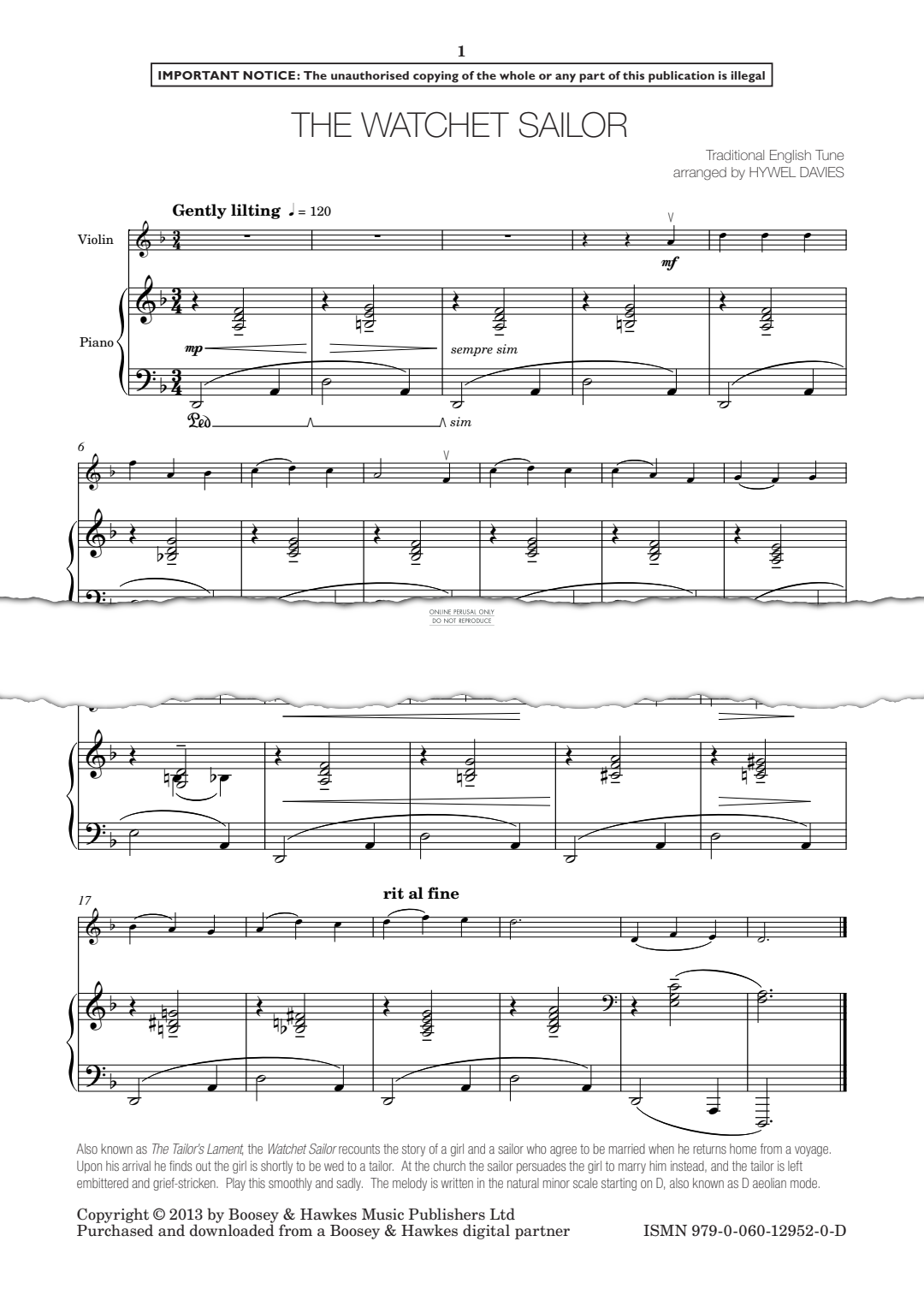The Watchet Sailor (English Traditional) | Sheet Music: Piano, Violin | PDF Download