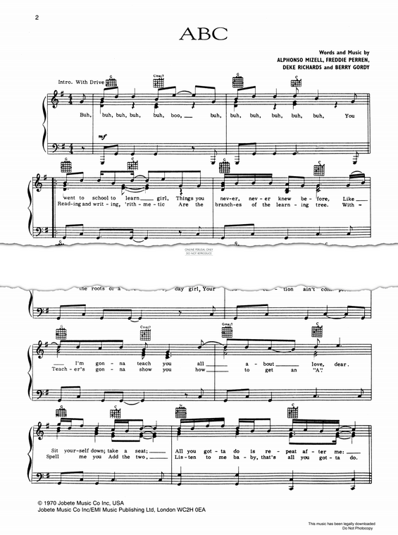 ABC - sheet music by The Jackson Five - fbd-5784 | notendownload