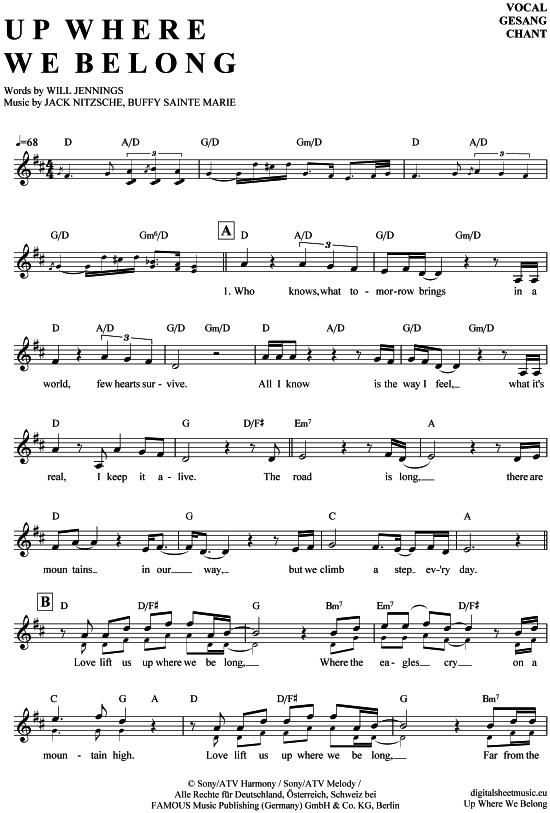 Up where we belong - Noten von Joe Cocker / Jennifer Warnes - 7040282 | notendownload