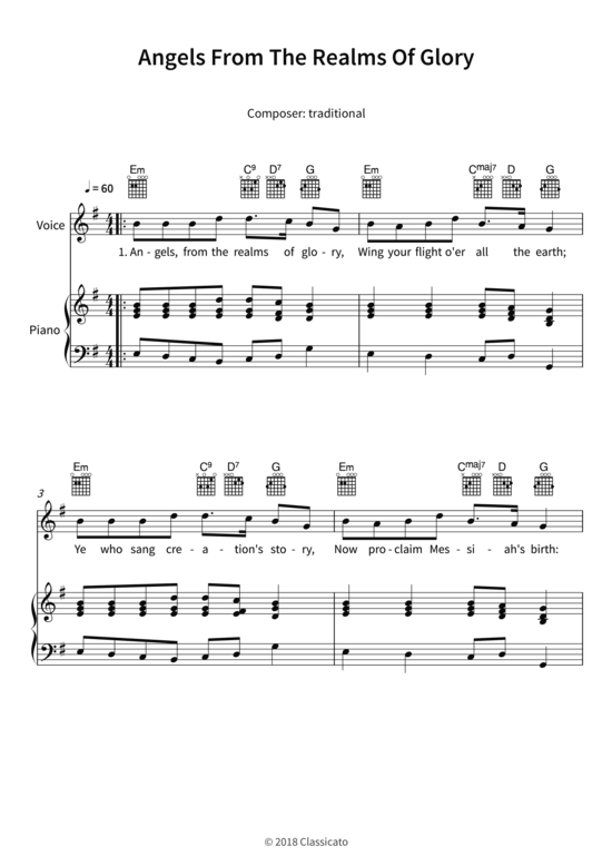 Angels From The Realms Of Glory - sheet music by traditional ...